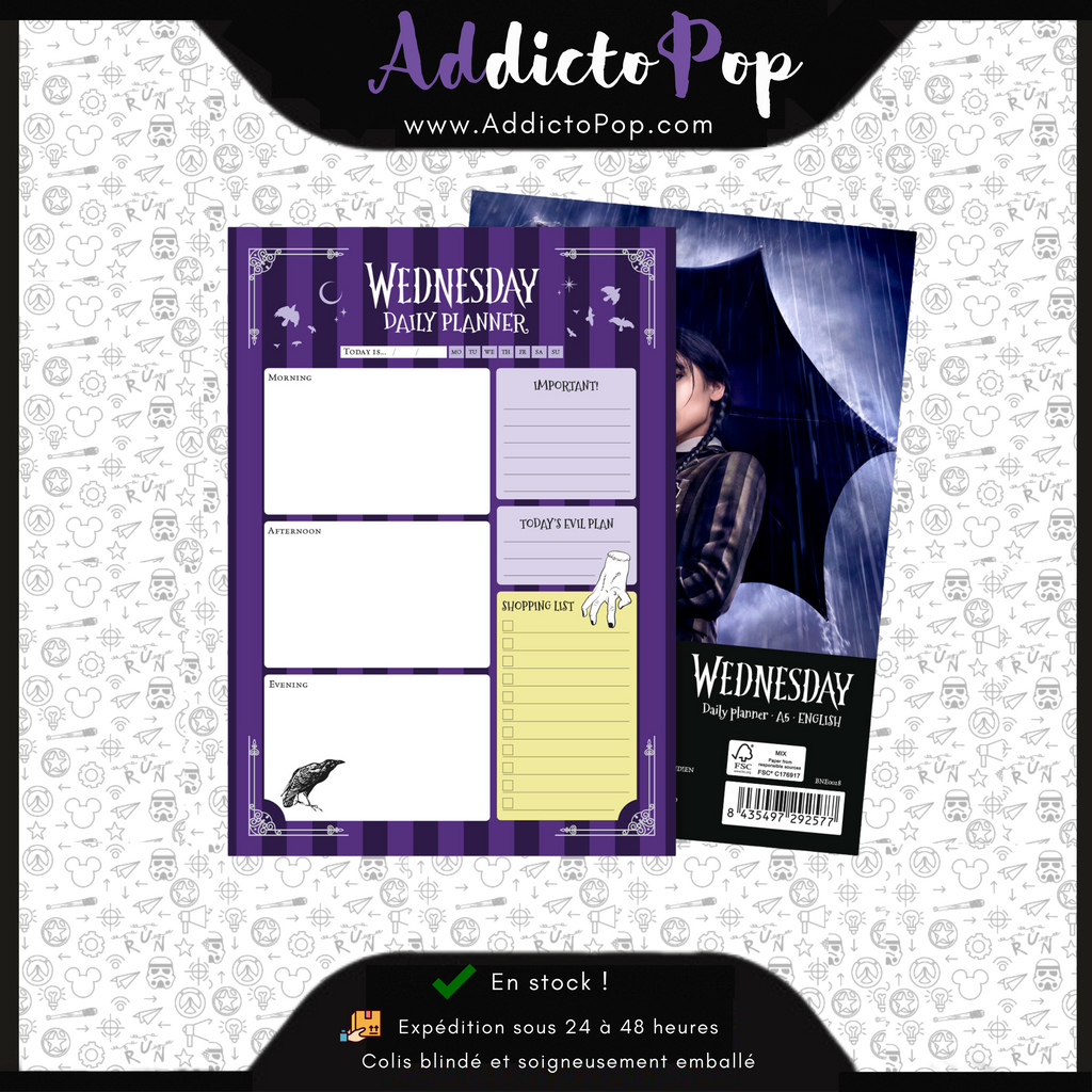 Bloc Notes Mercredi Addams (Wednesday Addams) - Planning Quotidien A5 ...
